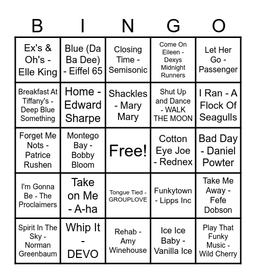 One Hit Wonders! Bingo Card