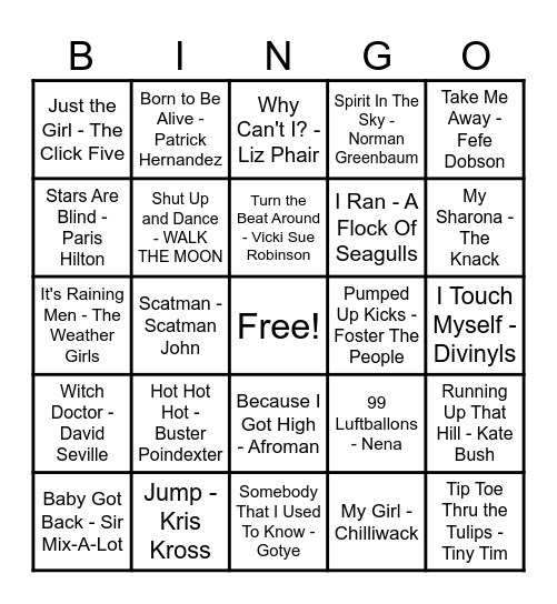 One Hit Wonders! Bingo Card