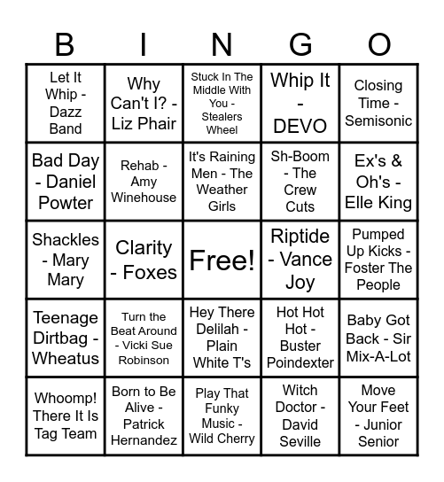 One Hit Wonders! Bingo Card