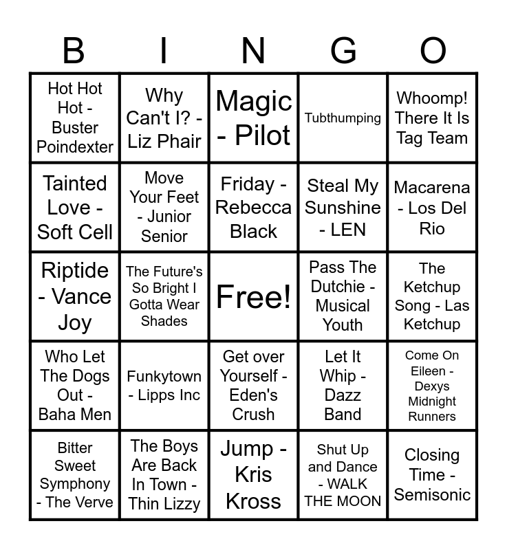 One Hit Wonders! Bingo Card