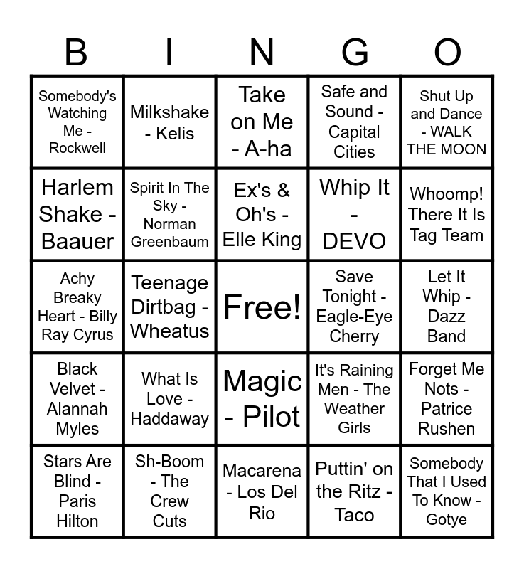 One Hit Wonders! Bingo Card