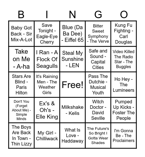 One Hit Wonders! Bingo Card