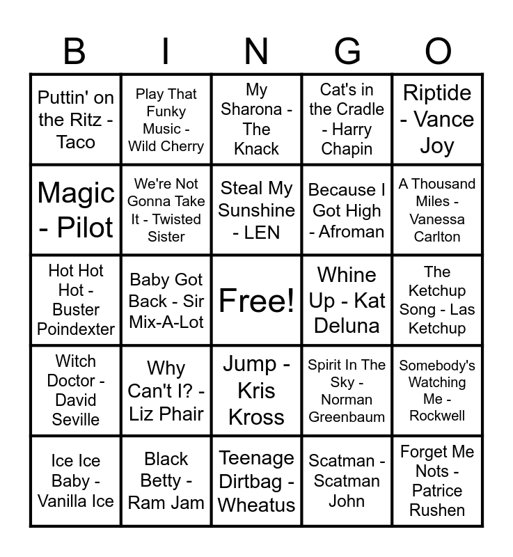One Hit Wonders! Bingo Card