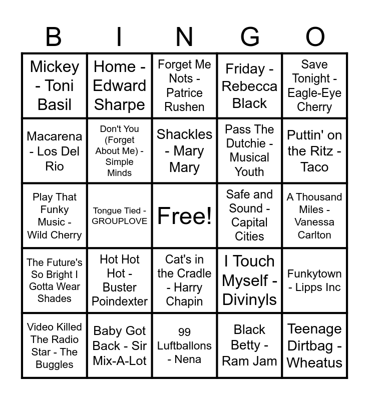 One Hit Wonders! Bingo Card