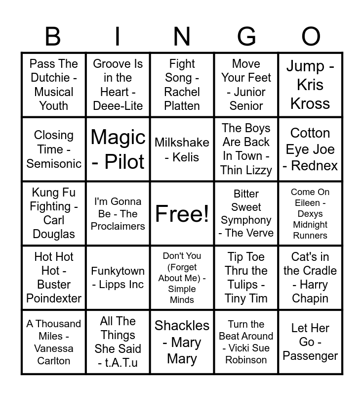 One Hit Wonders! Bingo Card
