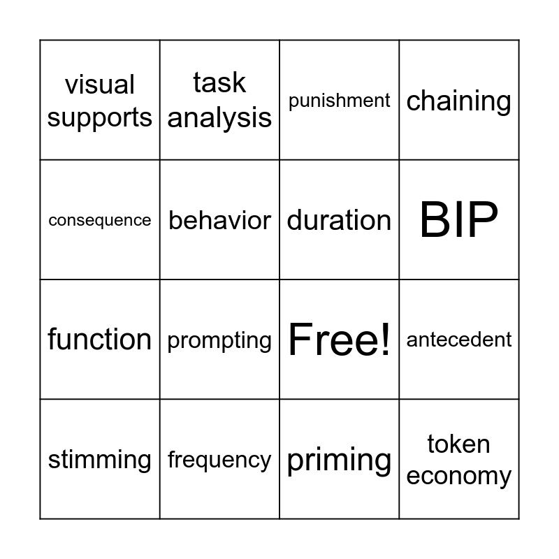 Behavior BINGO Card