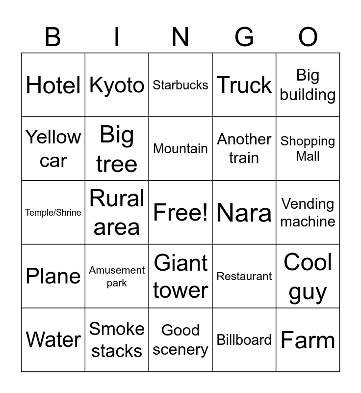 Japan Bingo Card