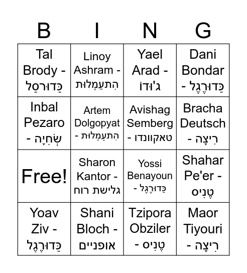israeli athlete bingo Card