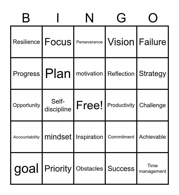 Setting goals Bingo Card