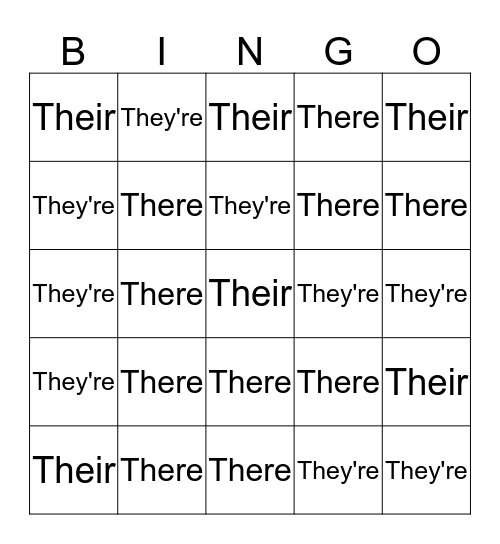 There, They're, Their Bingo Card