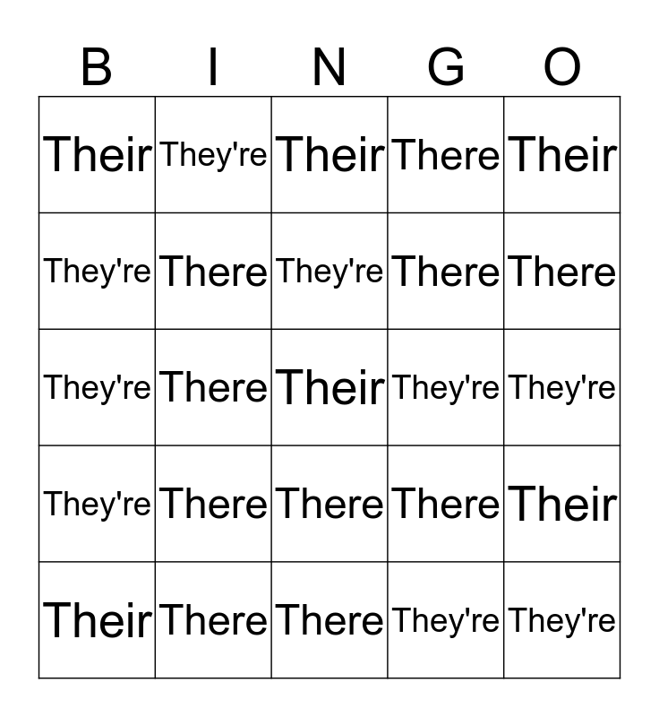 There, They're, Their Bingo Card