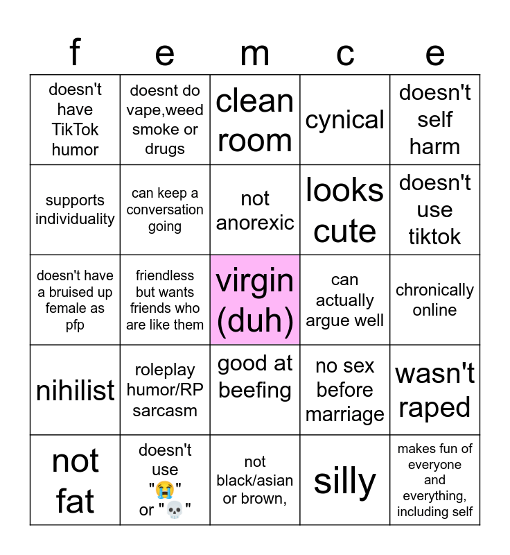 better femcel Bingo Card