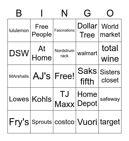 STORE BINGO!!! Bingo Card