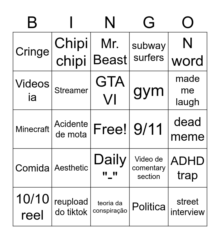 Insta Reels Bingo Card