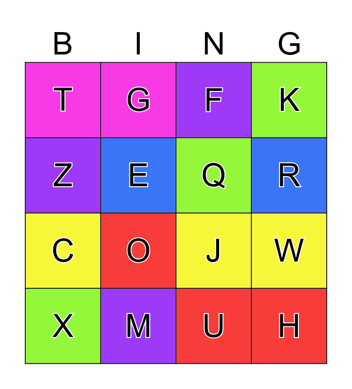 Alphabetical Order Bingo Card