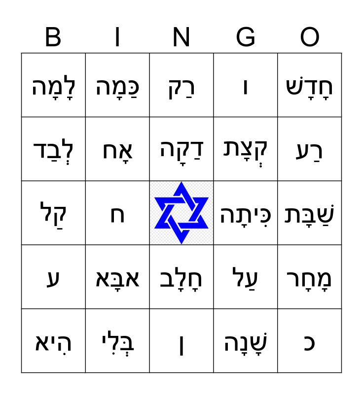 First Hebrew BINGO 2025! Bingo Card