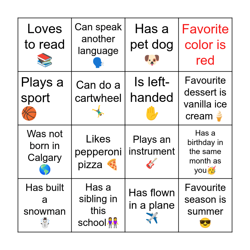 BINGO! Find a Classmate Who... Bingo Card