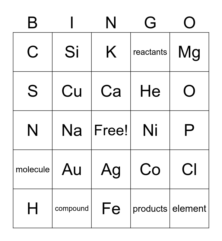 Element Bingo Card