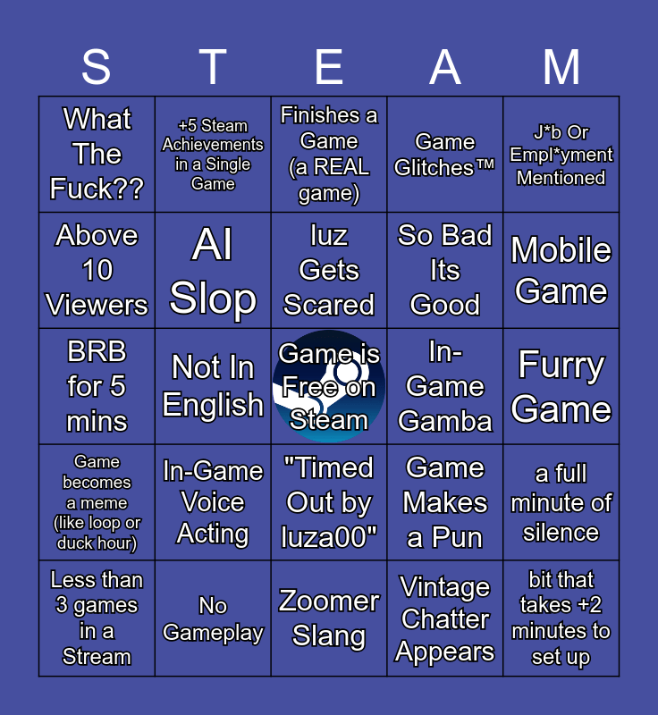 Steam Sunday Bingo Card