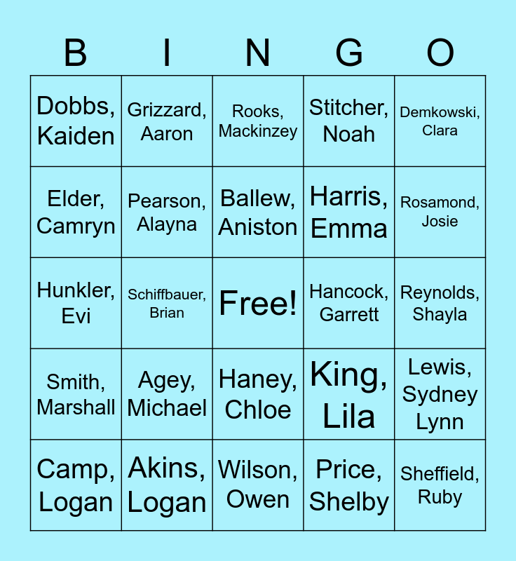 1st Block Bingo Card