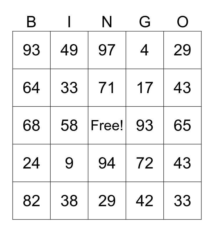 cs-numbers Bingo Card