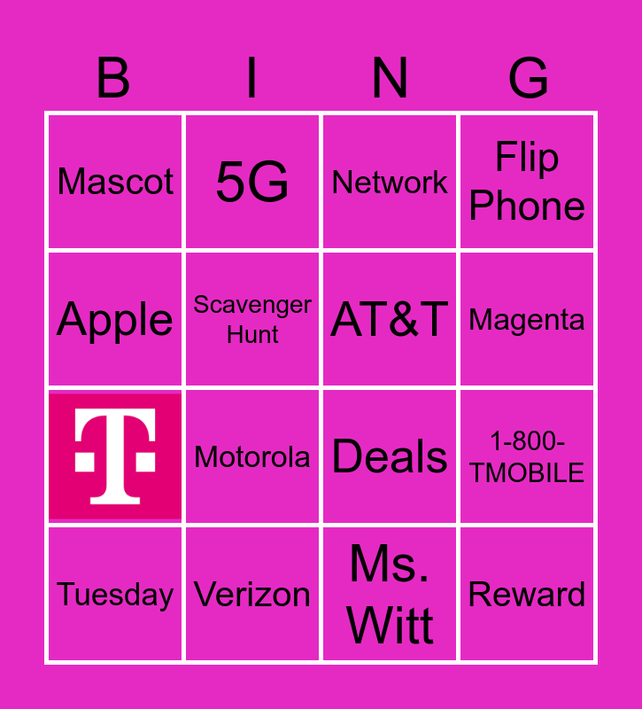 T-Mobile Club Bingo Card