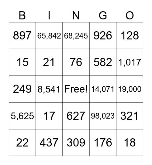 Number Practice Bingo Card