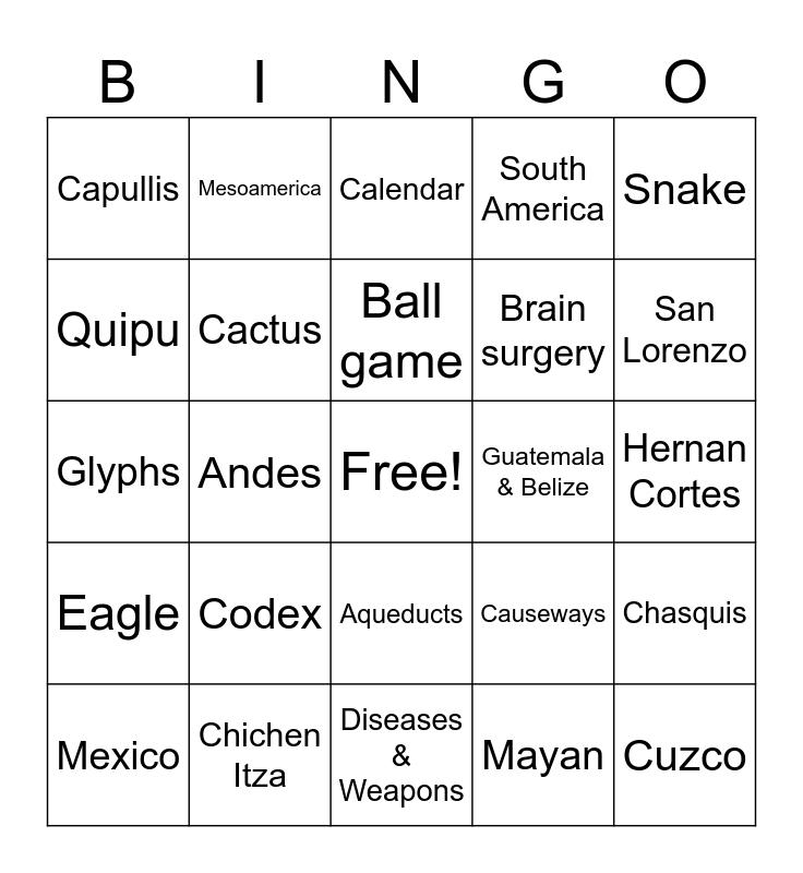 Ancient Civilization Review Bingo Card