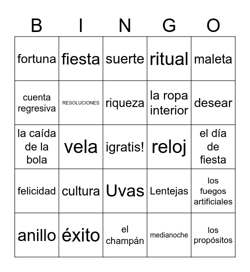 Año Nuevo Bingo Card