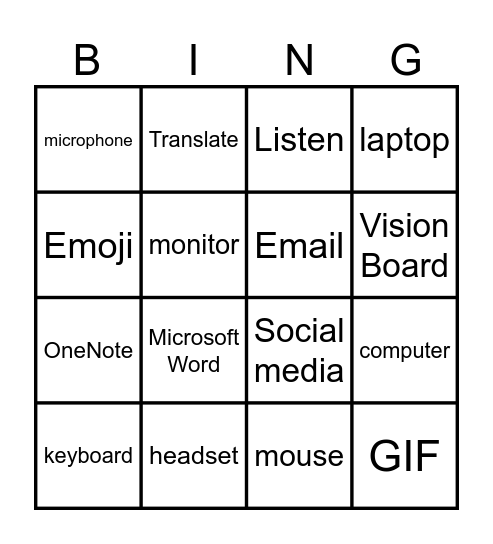 Digital Skills Bingo Card