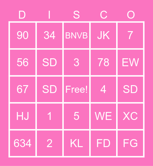 DISCO BINGO Card