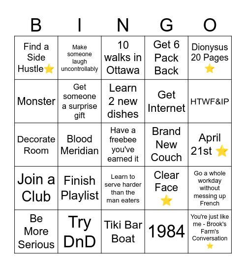 New Year's Resolution BINGO Card
