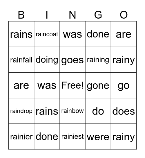 words Bingo Card