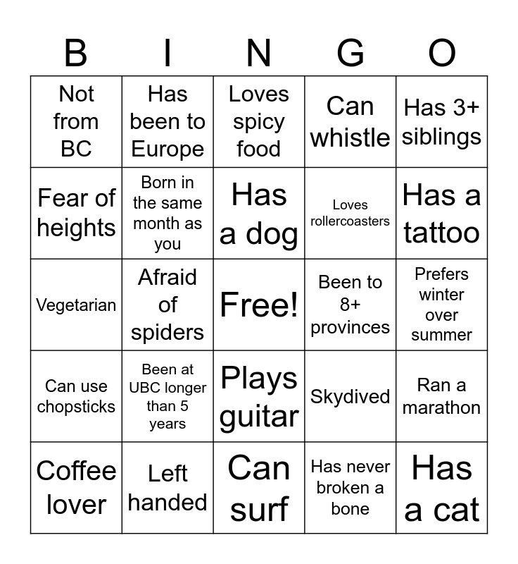 IURMP Kick-Off Bingo Card