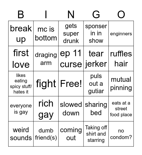 Thai BL Bingo Card