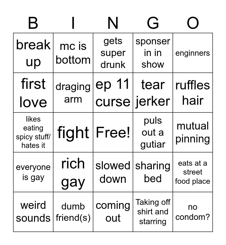 Thai BL Bingo Card