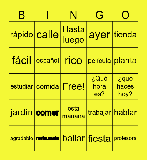 Repaso Bingo Card