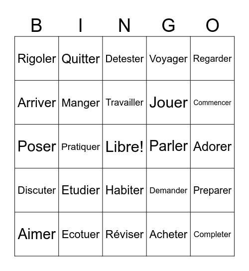 Les Verbes D’action Bingo Card