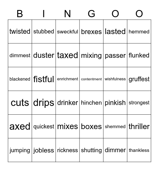 JW Unit 6 Current and Review Words Bingo Card