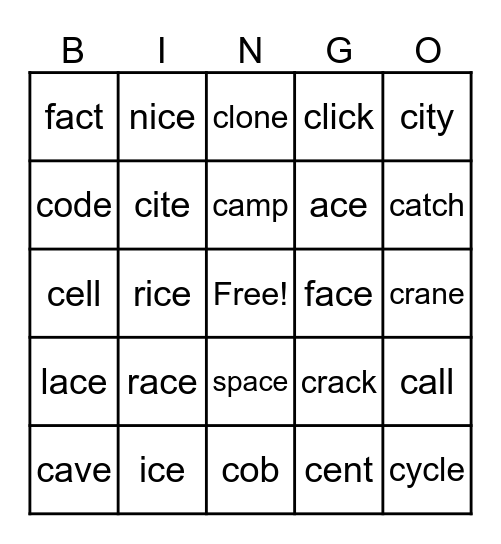 SOFT & HARD C Bingo Card