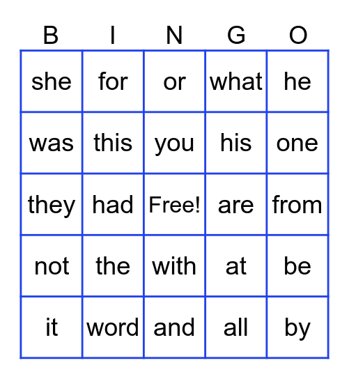 Sight Words Jan 1 Bingo Card
