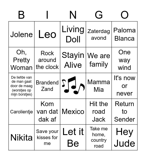 Muziekbingo ronde 1 Willie Bingo Card