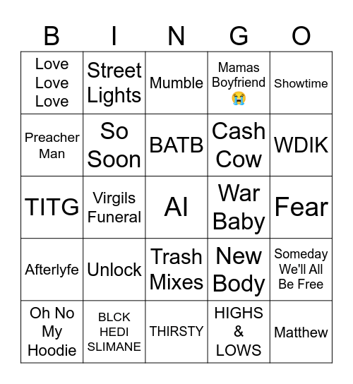 BULLY TL BINGO CARD Bingo Card