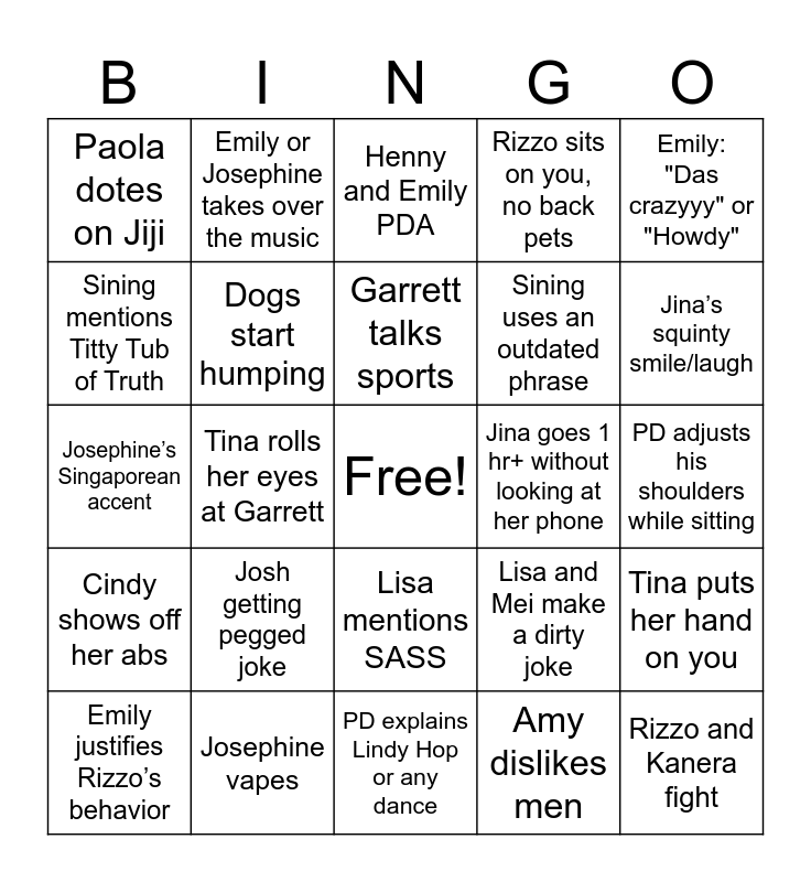 Jenny Bingo Card