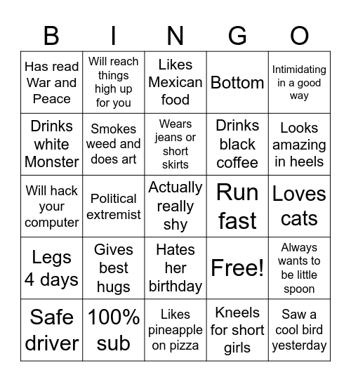 Tall Trans Girl Bingo Card