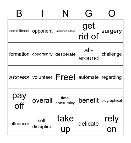 Unit 3 Bingo Card