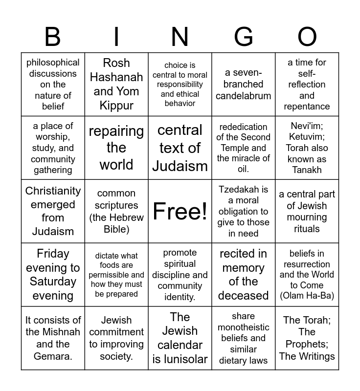 Judaism Bingo Card