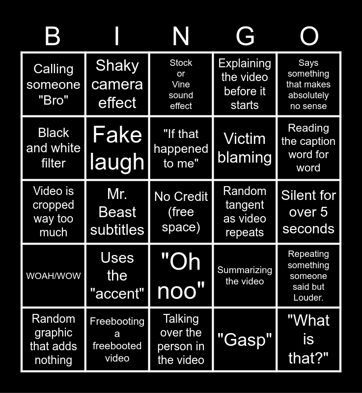 Sssniperwolf Bingo Card