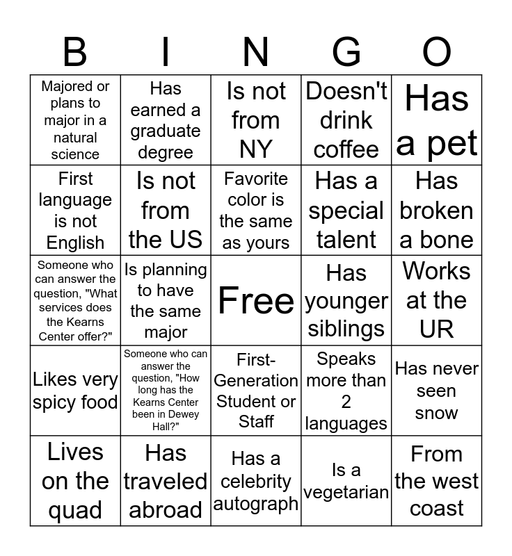 First-Generation Open House People BINGO Card