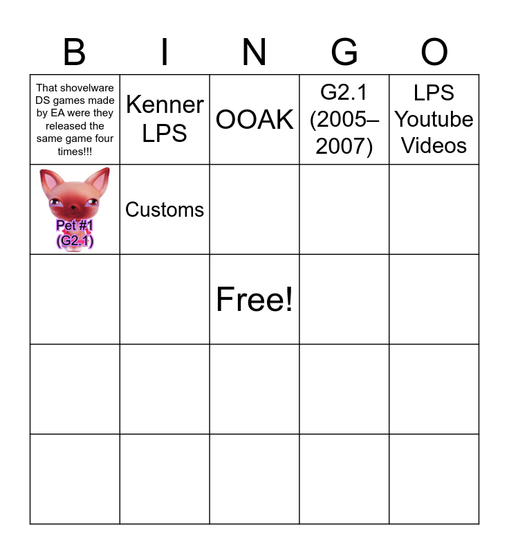 Littlest Pet Shop Bingo Card